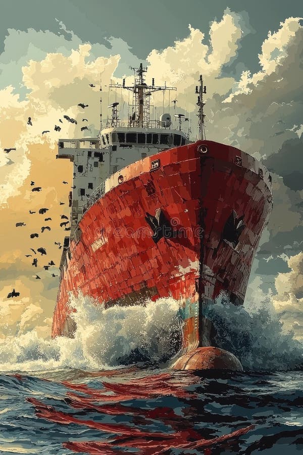 Dynamic Cargo Ship Navigating through Ocean Waves at Sunrise Stock ...