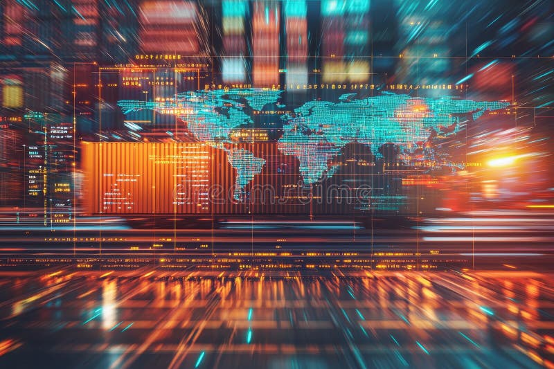 Dynamic Cargo Truck Transporting Container on Expressway with Global ...