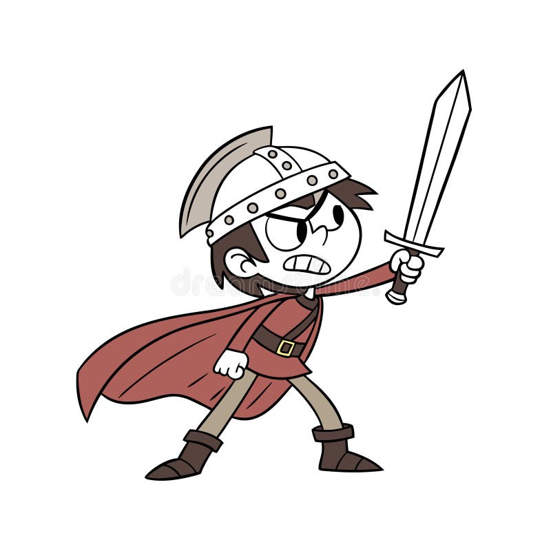 Dynamic Boy with Sword Ready for Action Stock Vector - Illustration of ...