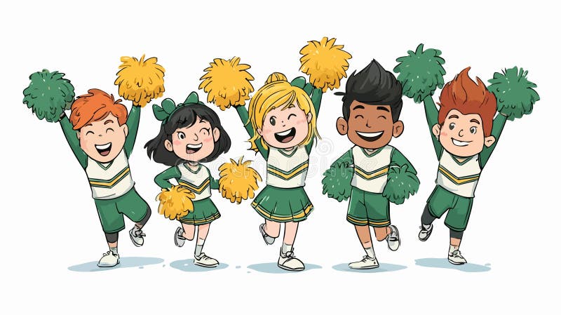 Dynamic Cartoon Cheerleading Squad Vector Art with Outlines Stock ...