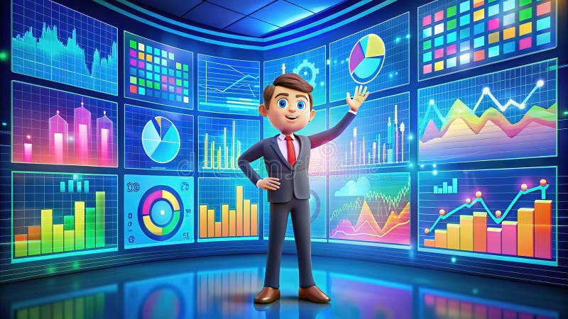 Dynamic Cartoon Data Visualization a Futuristic Digital Display of ...