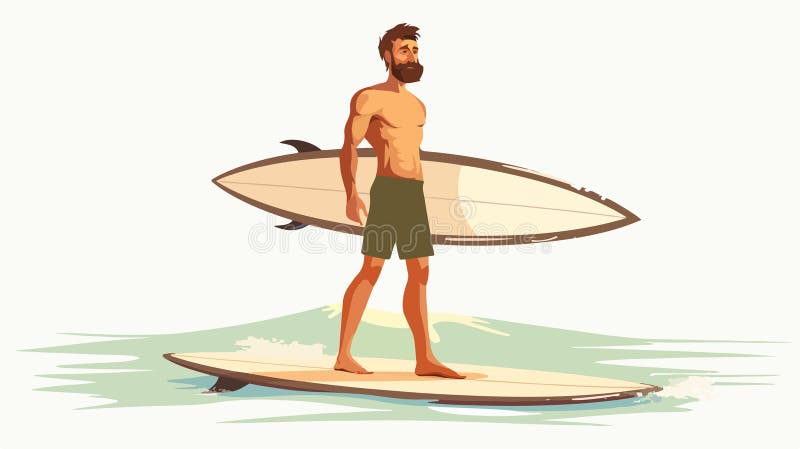 Dynamic Cartoon Illustration of Guy Standing on Surfboard for Creative ...