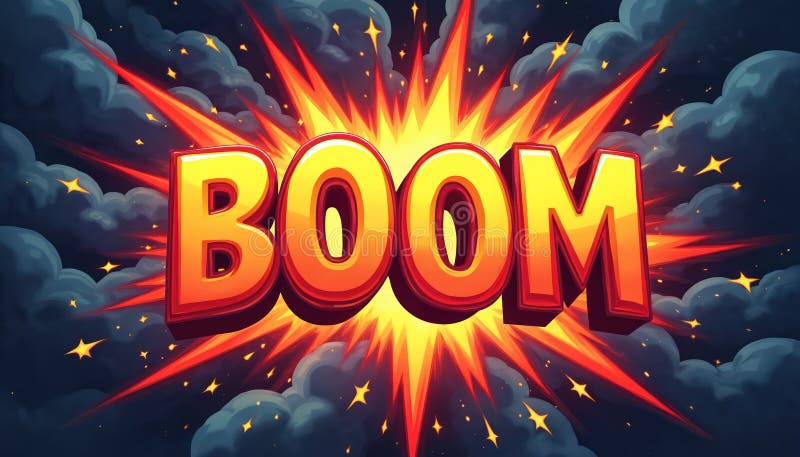 Dynamic Cartoon Illustration Powerful BOOM Explosion with Starburst ...