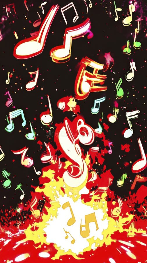 Dynamic Cascade of Glowing Notes Over Fiery Explosion Stock ...