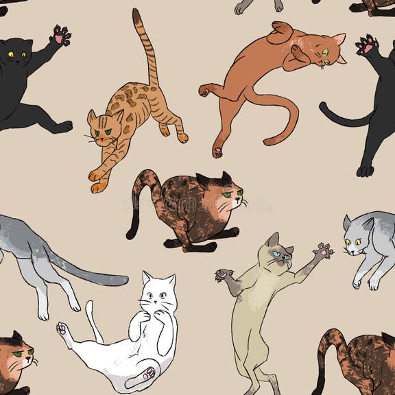 Dynamic Cats in Different Poses Stock Illustration - Illustration of ...