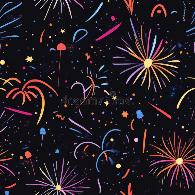A Dynamic Celebration Pattern with Fireworks, Confetti, and Glowing ...