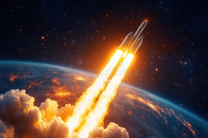 Dynamic CGI Rocket Launch in Space Exploration Stock Illustration ...