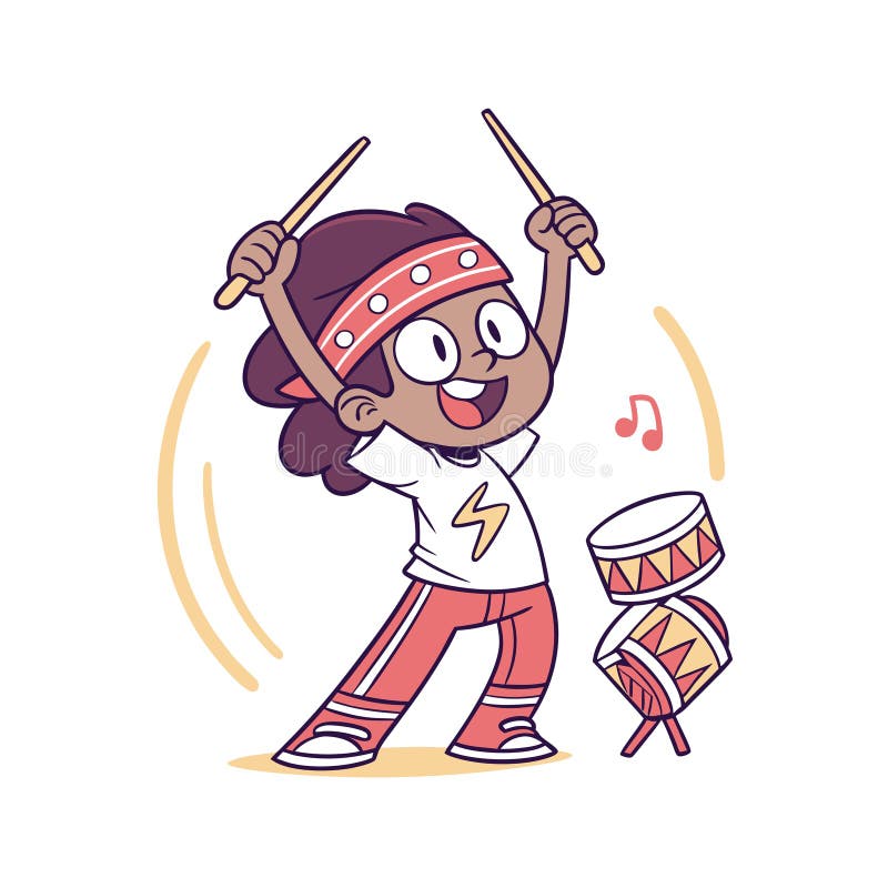 Dynamic Cartoon Drum Player Character Stock Vector - Illustration of ...