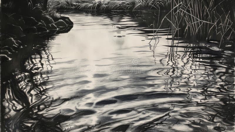 Dynamic Charcoal Drawing Showcasing the Beauty of Water Stock ...