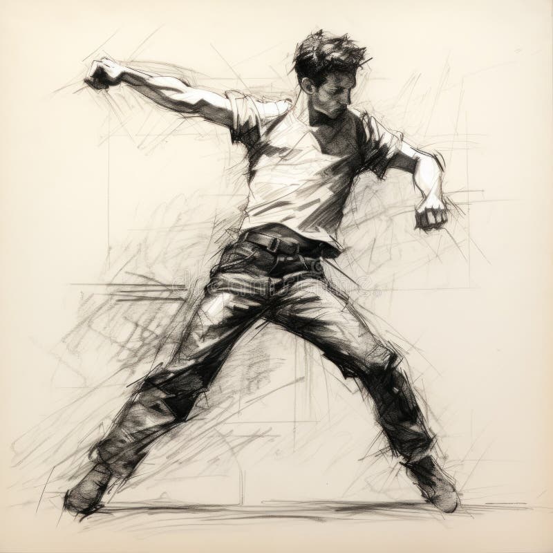 Dynamic Charcoal Sketch of a Dancing Man in the Style of Jeremy Mann ...