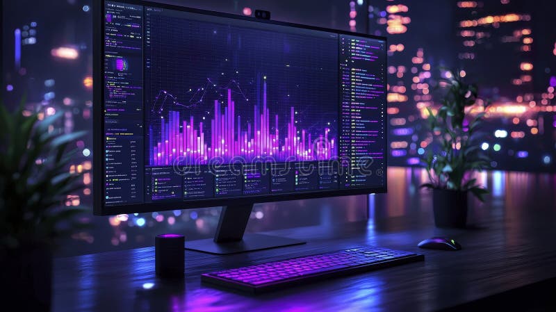 Dynamic Charting Display on Modern Monitor Stock Illustration ...
