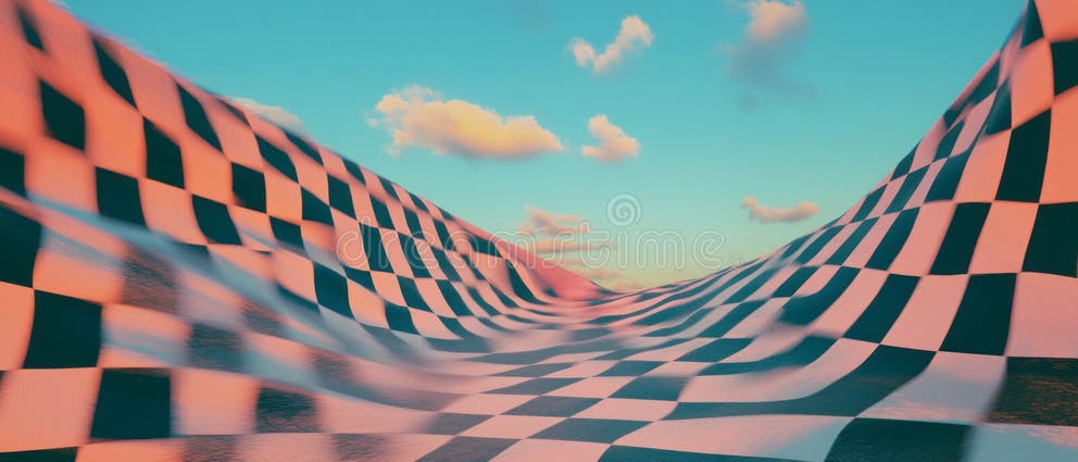 Dynamic Checkerboard Pattern Undulating Against a Bright Blue Sky Stock ...