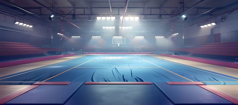 Dynamic Cheerleading Arena, Tumbling Mat with Stadium Lights Background ...