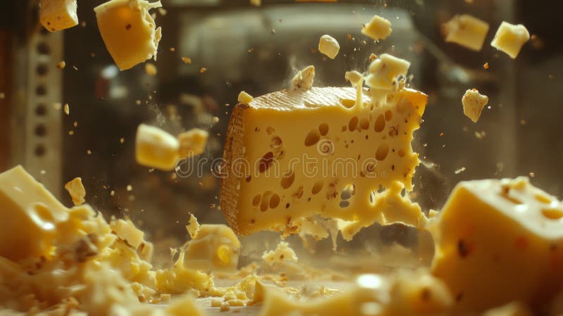 Dynamic Cheese Pieces Suspended in Air Stock Illustration ...