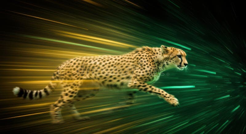 Dynamic Cheetah Captured in Motion with Blurred Yellow and Green Speed ...