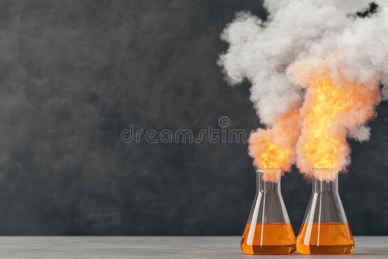 Dynamic Chemical Reaction with Vibrant Orange Liquid and Dramatic Smoke ...