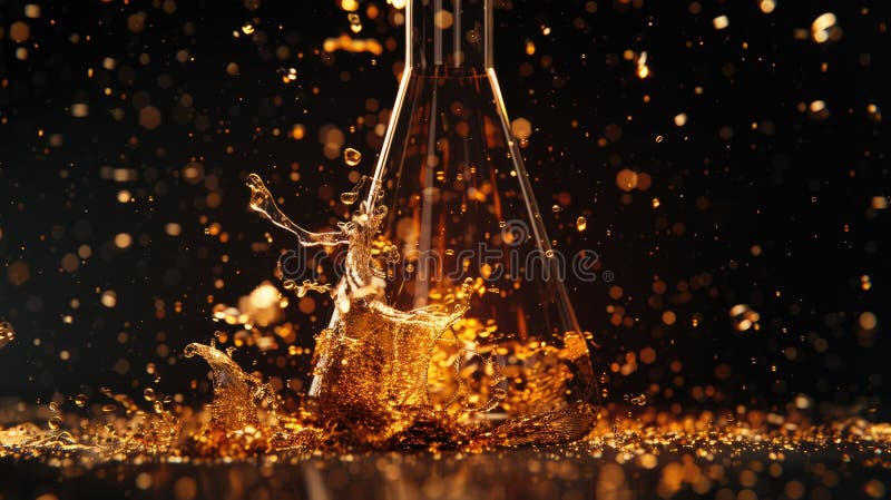 Dynamic Chemistry Experiment Featuring Splashes of Golden Liquid Inside ...