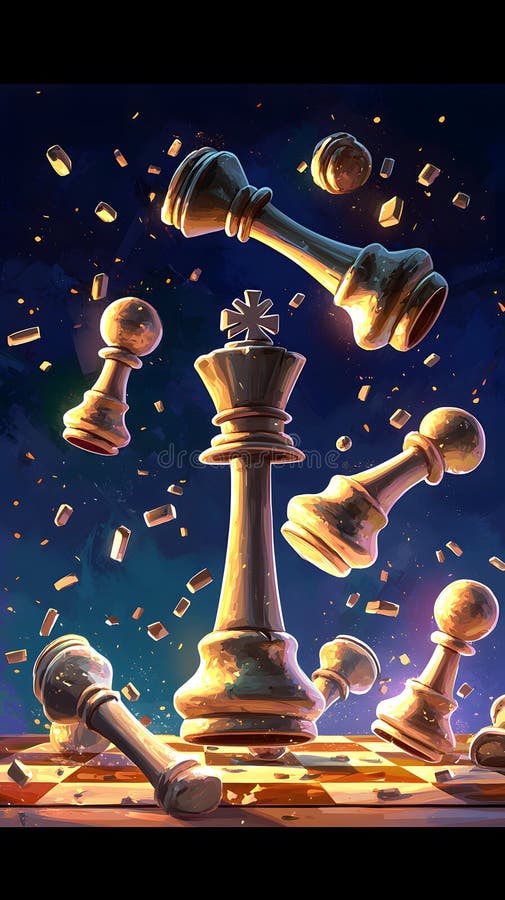 Dynamic Chess Pieces in a Dramatic Setting Stock Illustration ...