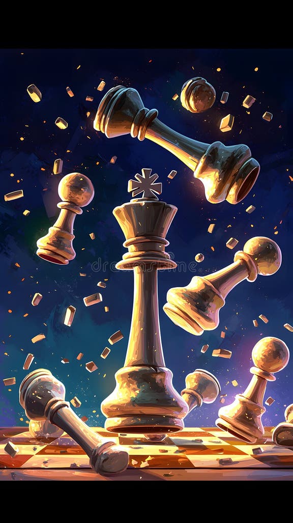 Dynamic Chess Pieces in a Dramatic Setting Stock Illustration ...