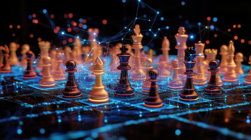 Trade War Chess Board with Neural Pathways Showcasing Strategic ...