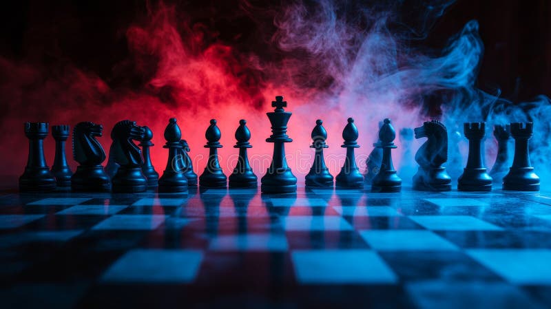 Dynamic Chessboard Illuminated by Red and Blue Haze Stock Image - Image ...