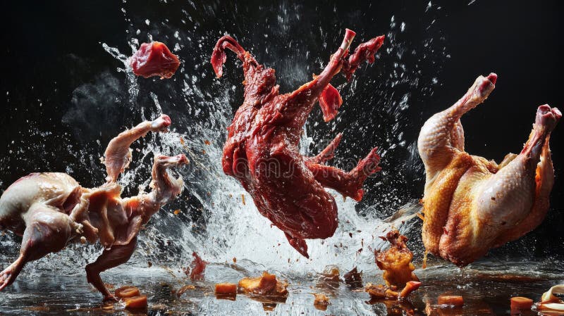 Dynamic Chicken Splash: Roasted Poultry in Motion Stock Illustration ...