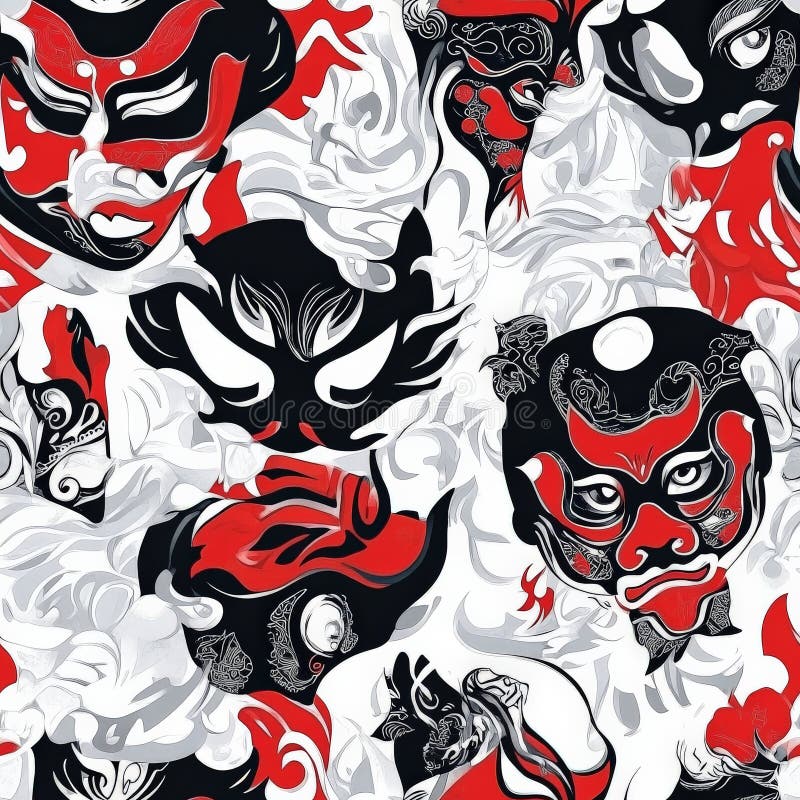 Dynamic Chinese Opera Mask Pattern Where Vividly Painted Faces Red ...