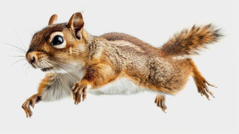 Dynamic Chipmunk Leaping in Mid-Air Against White Background ...