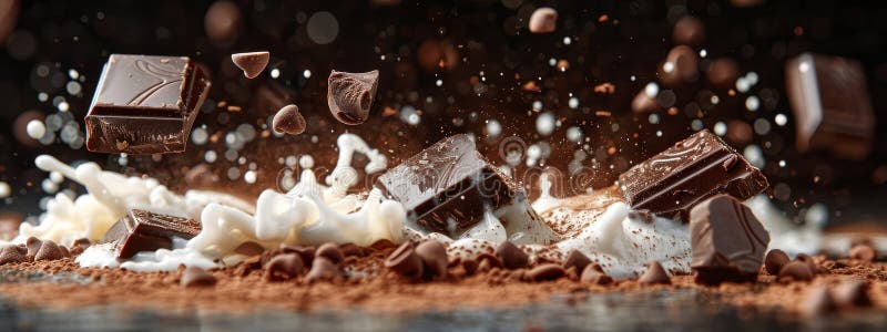 Dynamic Chocolate Explosion with Flying Pieces and Cocoa Powder Stock ...