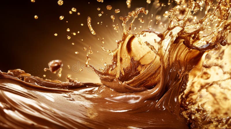 Dynamic Chocolate Splash: Brown Liquid Wave with Golden Highlights ...