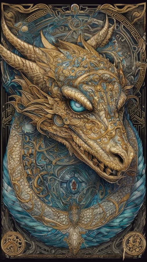 Dynamic Chromo Lithographic Print Mighty Dragon Generative AI Stock ...