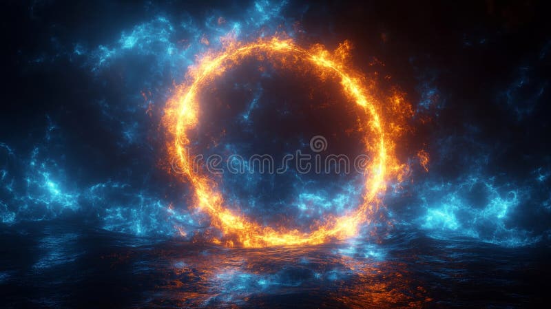 Dynamic Circular Light Show of Fire and Ocean Energy Stock Image ...