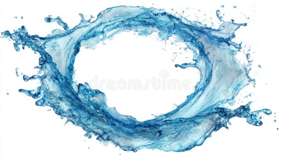 Dynamic Circular Splash of Blue Water on a White Background, Creating a ...