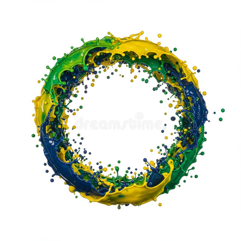 A Dynamic Circular Splash Pattern Composed of Green, Yellow, and Blue ...