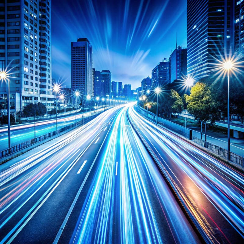 Dynamic City Road with Car Light Trails for Speed and Motion Design ...