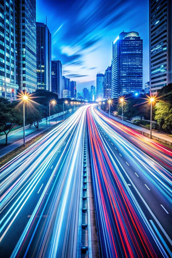 Dynamic City Road with Car Light Trails for Speed and Motion Design ...