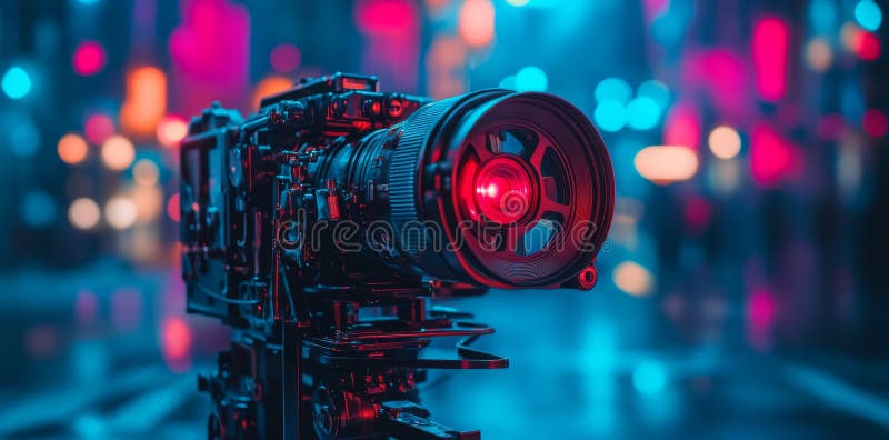 In a Dynamic City Setting, a Professional Camera Shoots Vibrant ...