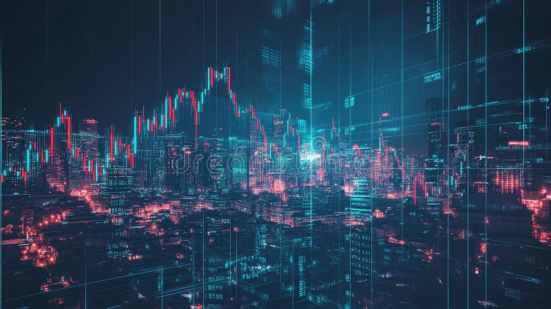 Dynamic City Skyline with Colorful Data Visualizations Representing ...
