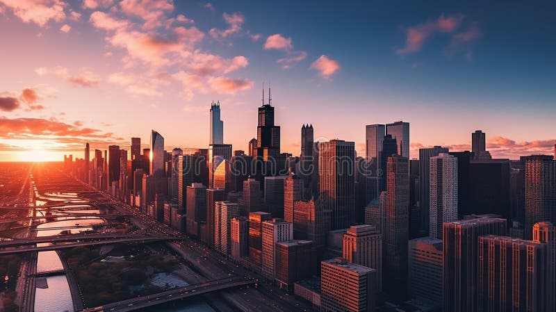 Dynamic Cityscape of Chicago Stock Illustration - Illustration of ...