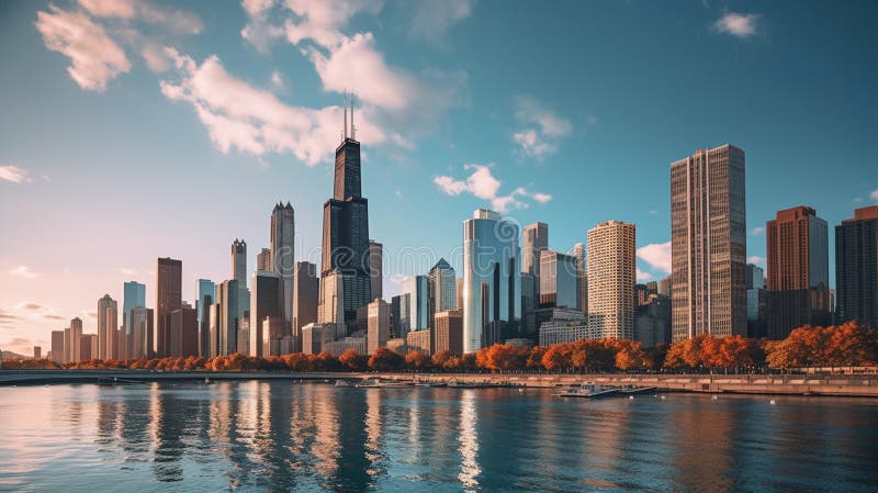Dynamic Cityscape of Chicago Stock Illustration - Illustration of city ...