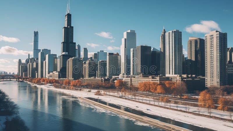 Dynamic Cityscape of Chicago Stock Illustration - Illustration of ...
