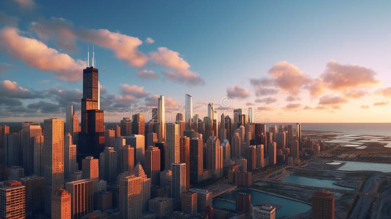Dynamic Cityscape of Chicago Stock Illustration - Illustration of ...