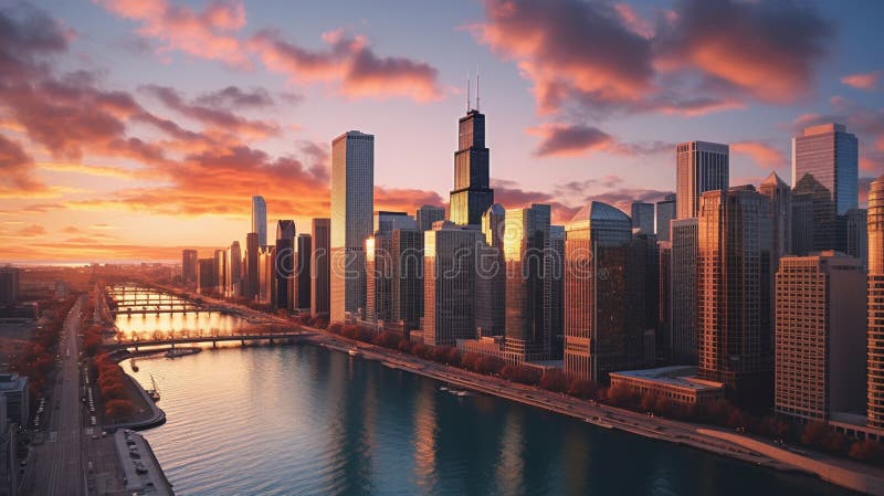Dynamic Cityscape: Chicago Skyline Stock Illustration - Illustration of ...