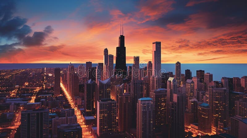 Dynamic Cityscape: Chicago Skyline Stock Illustration - Illustration of ...