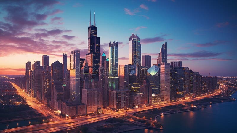 Dynamic Cityscape: Chicago Skyline Stock Illustration - Illustration of ...