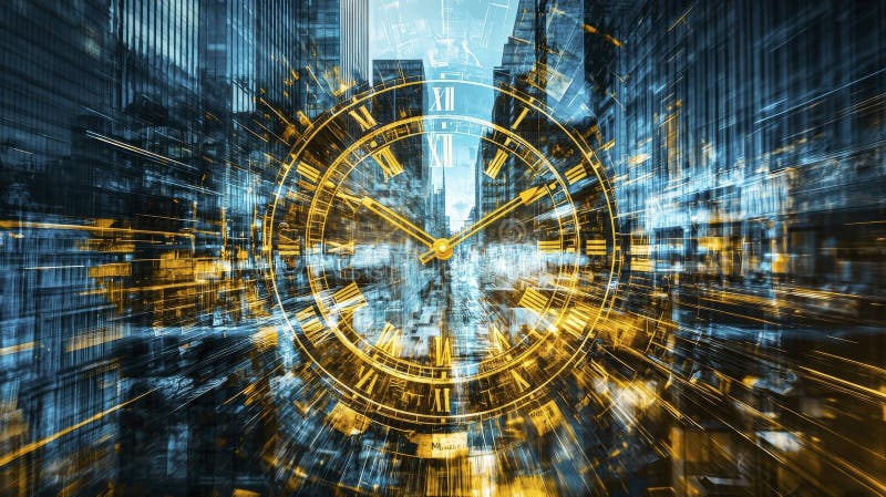 Dynamic Cityscape Clock Face Urban Environment Digital Artwork ...