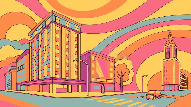 Dynamic Cityscape Illustration with Vibrant Abstract Background Vector ...