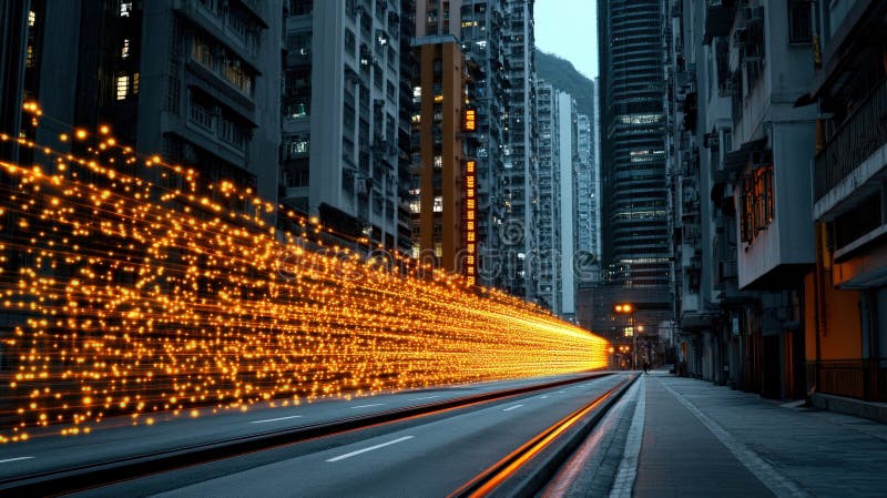 Dynamic Cityscape with Light Trails from Vehicles on Urban Streets ...