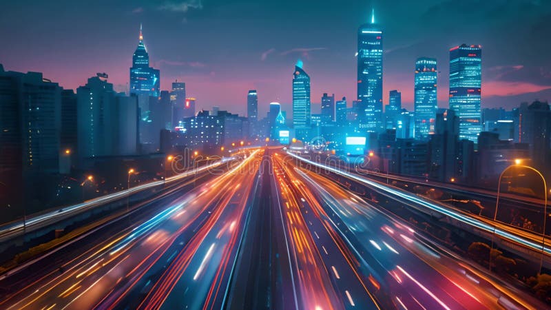 Dynamic Cityscape with Neon Lights in Time Lapse. Stock Footage - Video ...