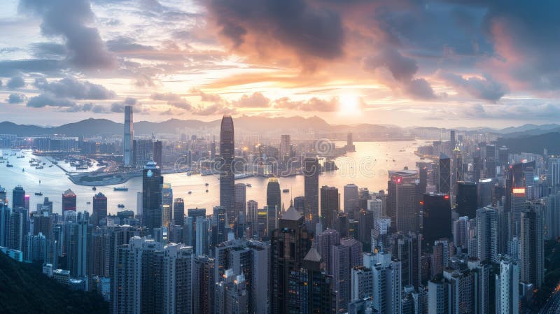 Dynamic Cityscape Panoramic View Under an Expansive Sky Stock Photo ...